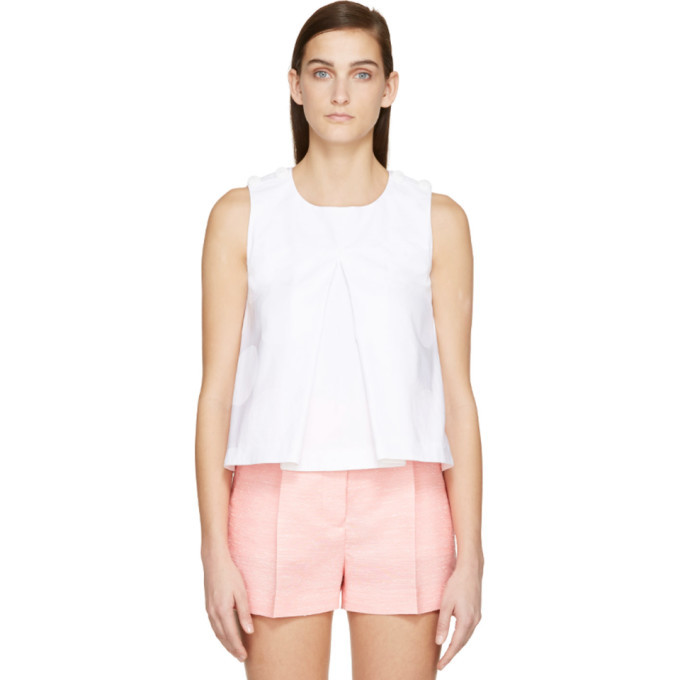 Kenzo White Embossed Pleated Sleeveless Top Kenzo