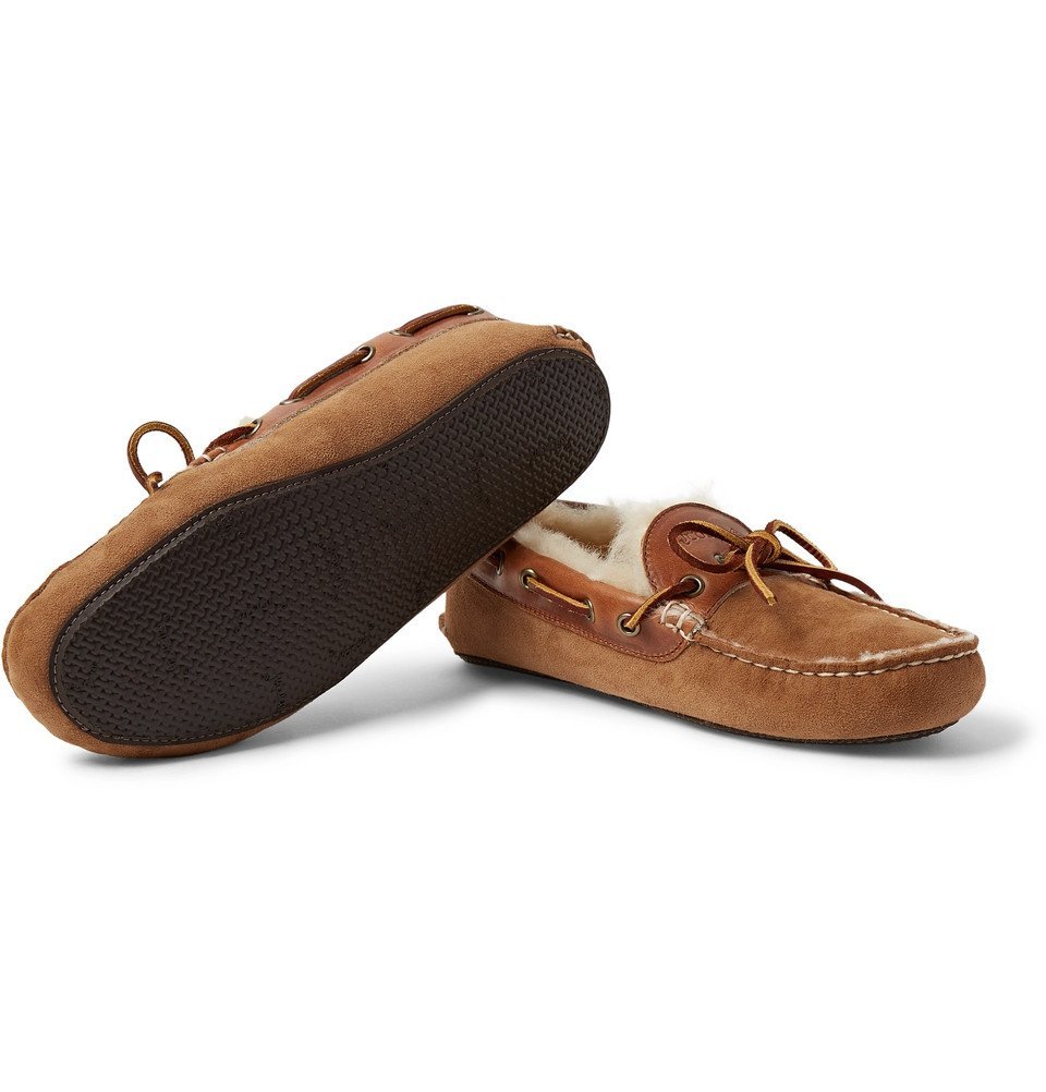 Quoddy - Fireside Leather-Trimmed Shearling-Lined Suede Slippers ...
