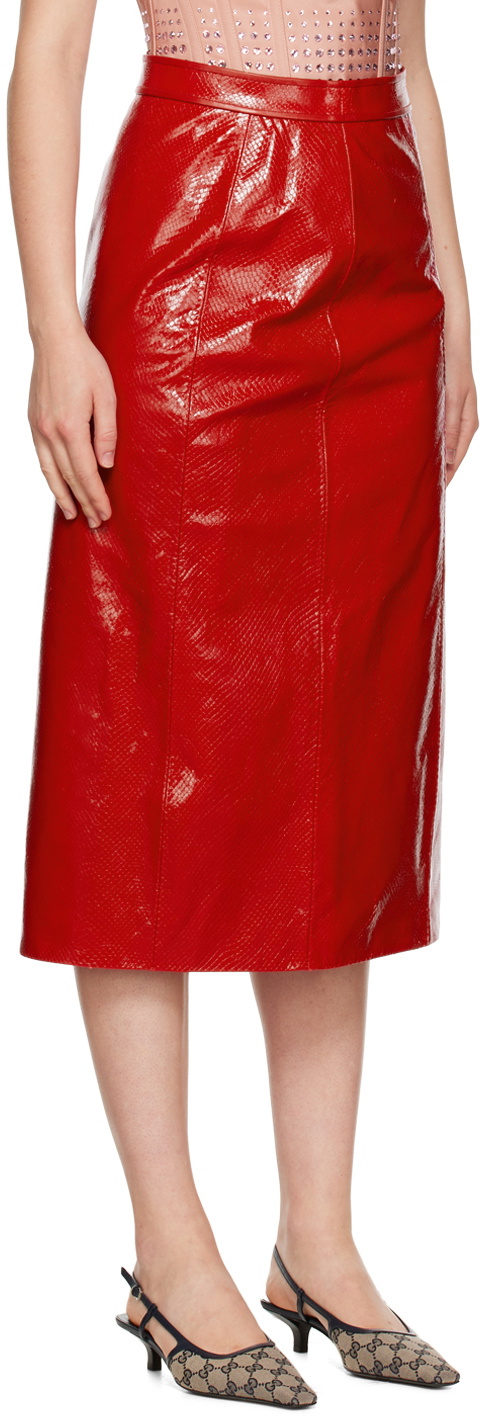 Gucci Red Snake-Embossed Midi Skirt Gucci