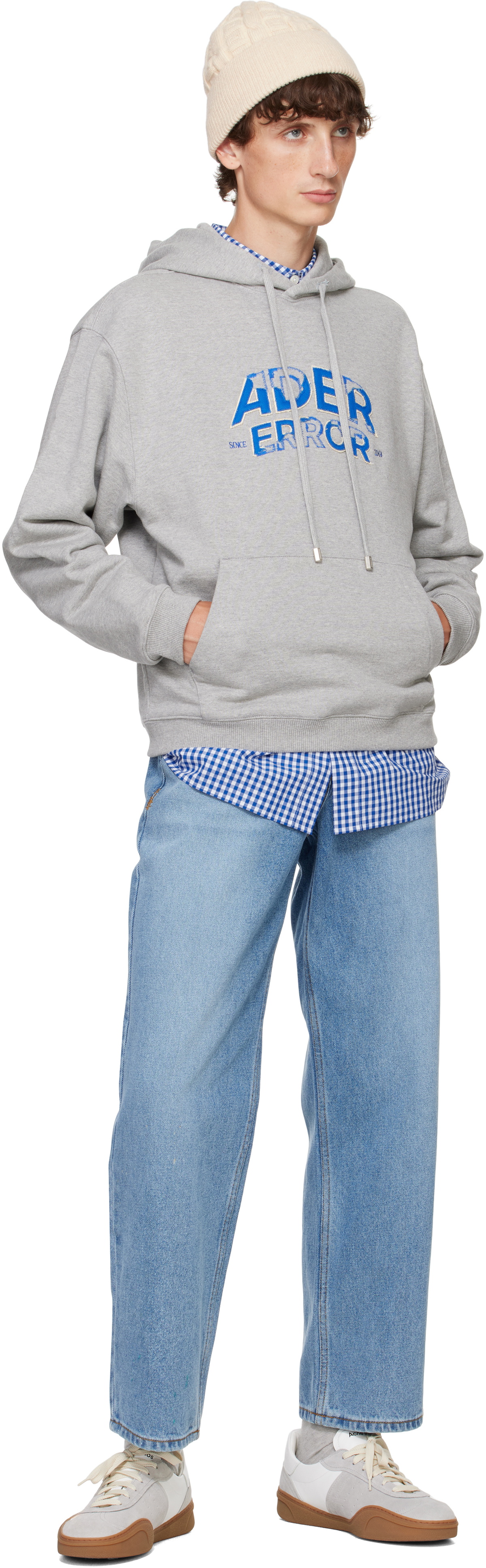 ADER error Gray Embroidered-Logo Hoodie ADER error