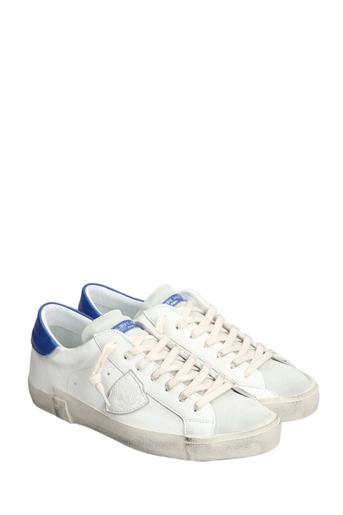 Philippe Model Prsx Low Sneakers In White Suede And Leather Philippe Model