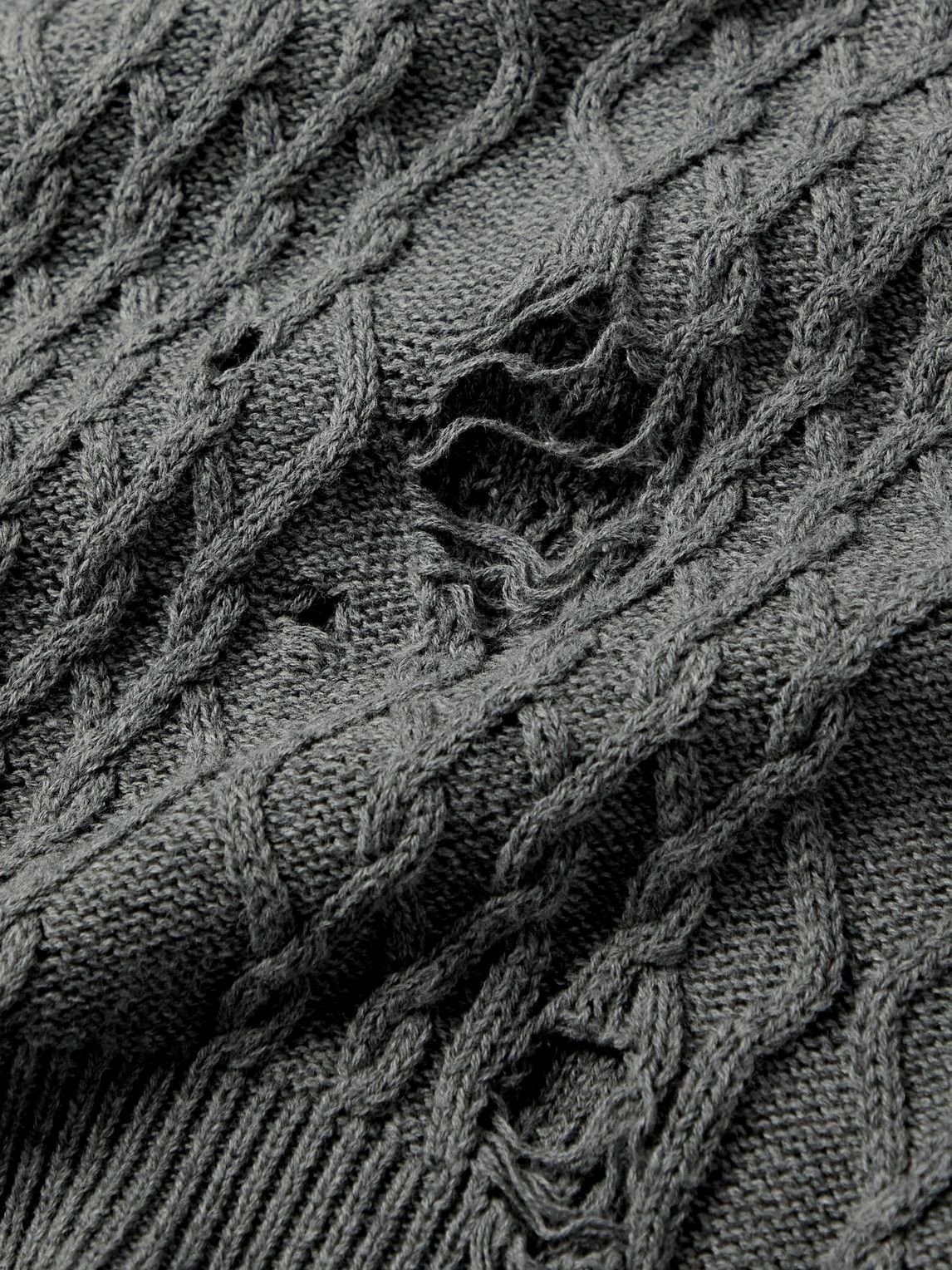 Neighborhood - Distressed Patchwork Cable-Knit Cotton Sweater - Black ...