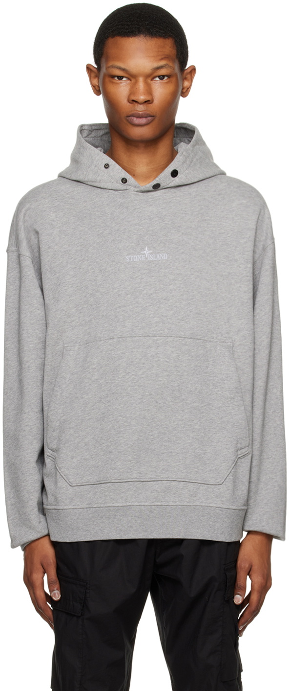 Stone Island Gray Embroidered Hoodie Stone Island