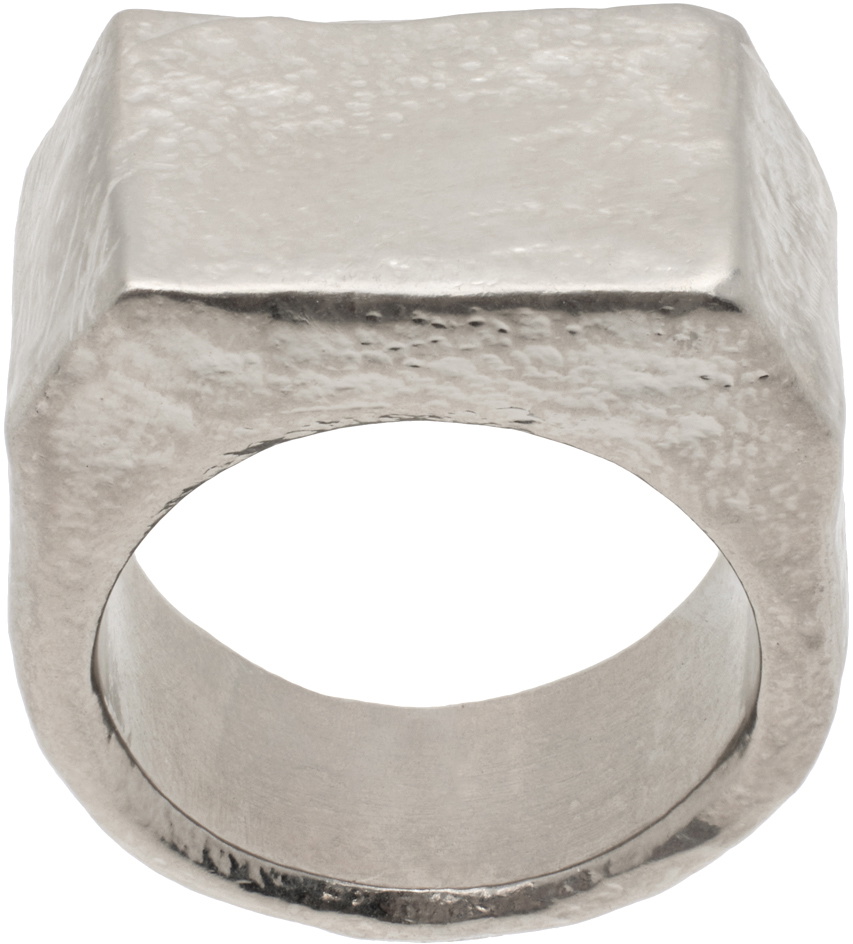 MM6 Maison Margiela Silver Metal Chiseled Ring MM6 Maison Margiela