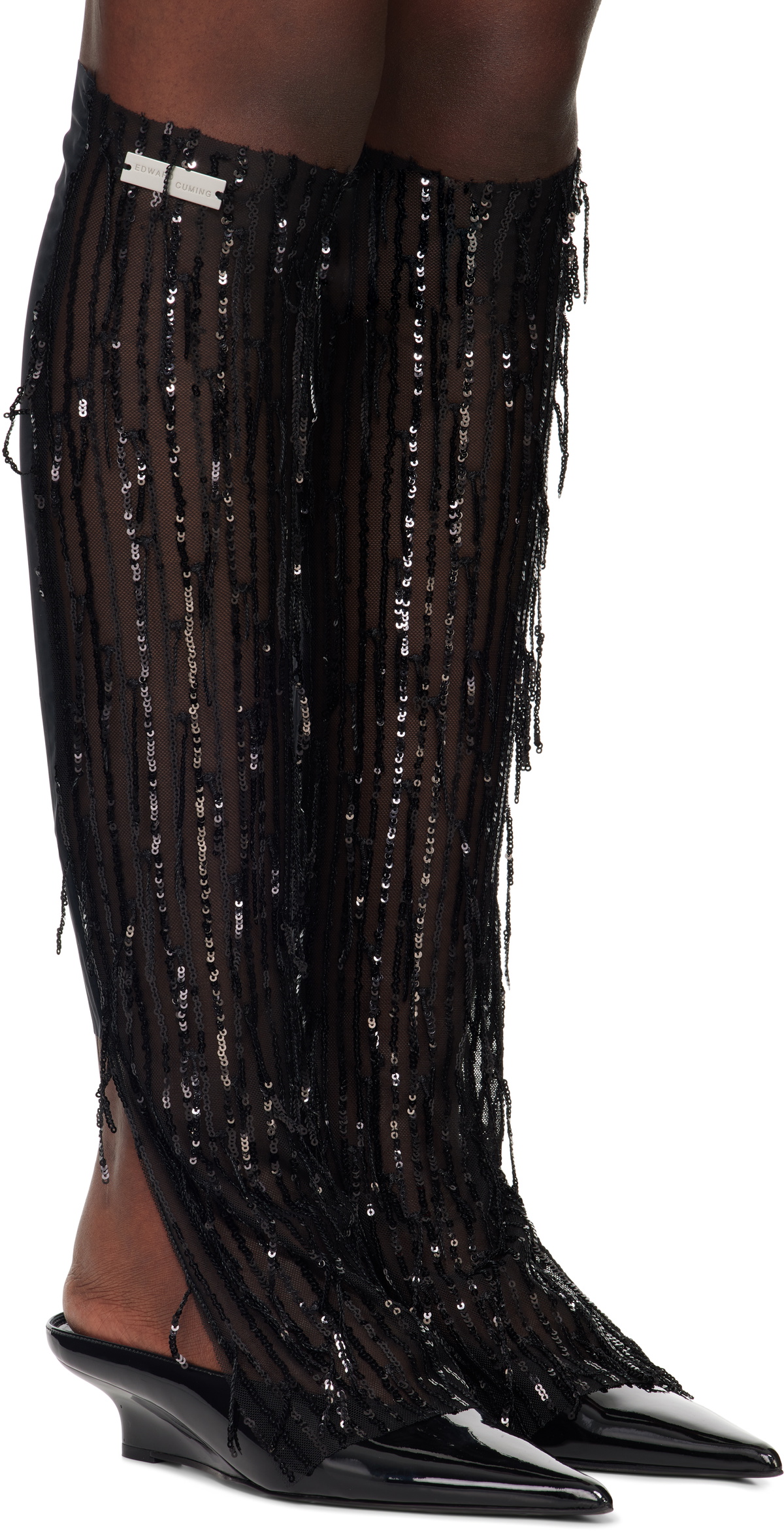 Edward Cuming Black Swinging Sequin Mesh Dripping Leg Warmers Edward Cuming