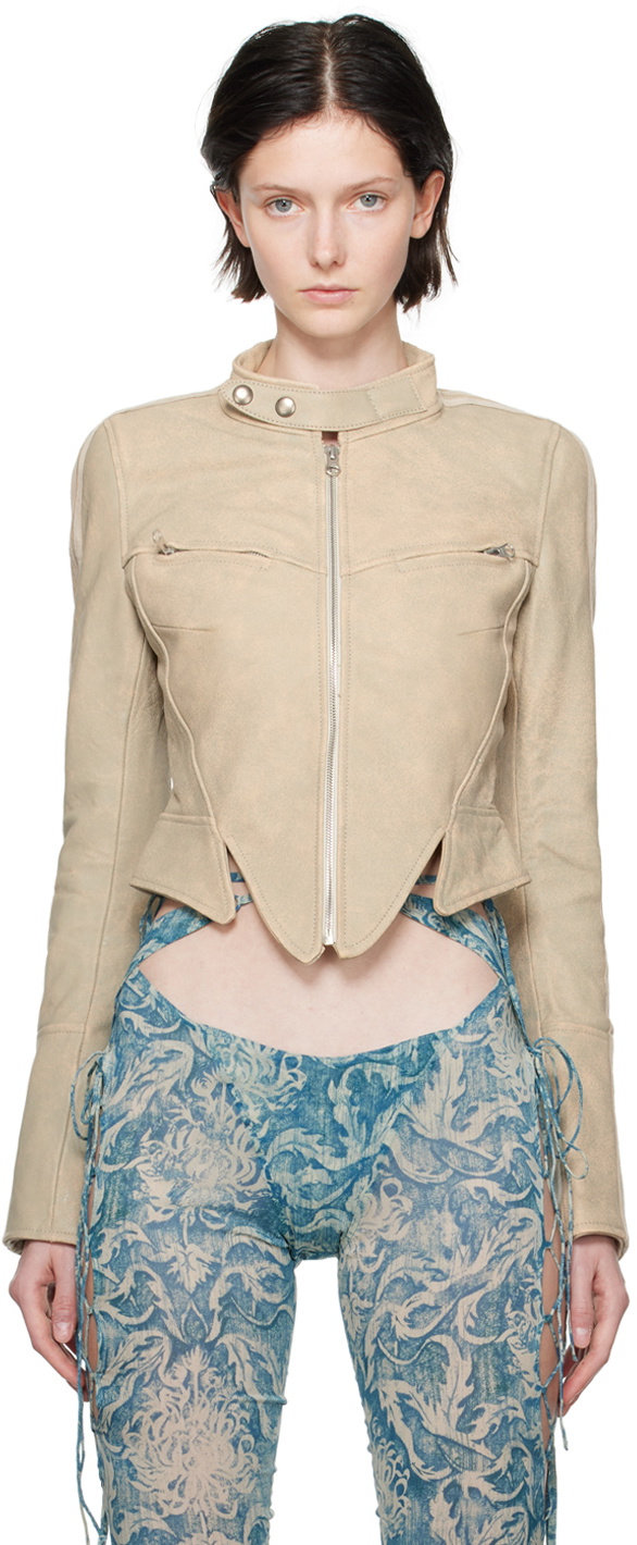 KNWLS SSENSE Exclusive Beige Leather Jacket KNWLS