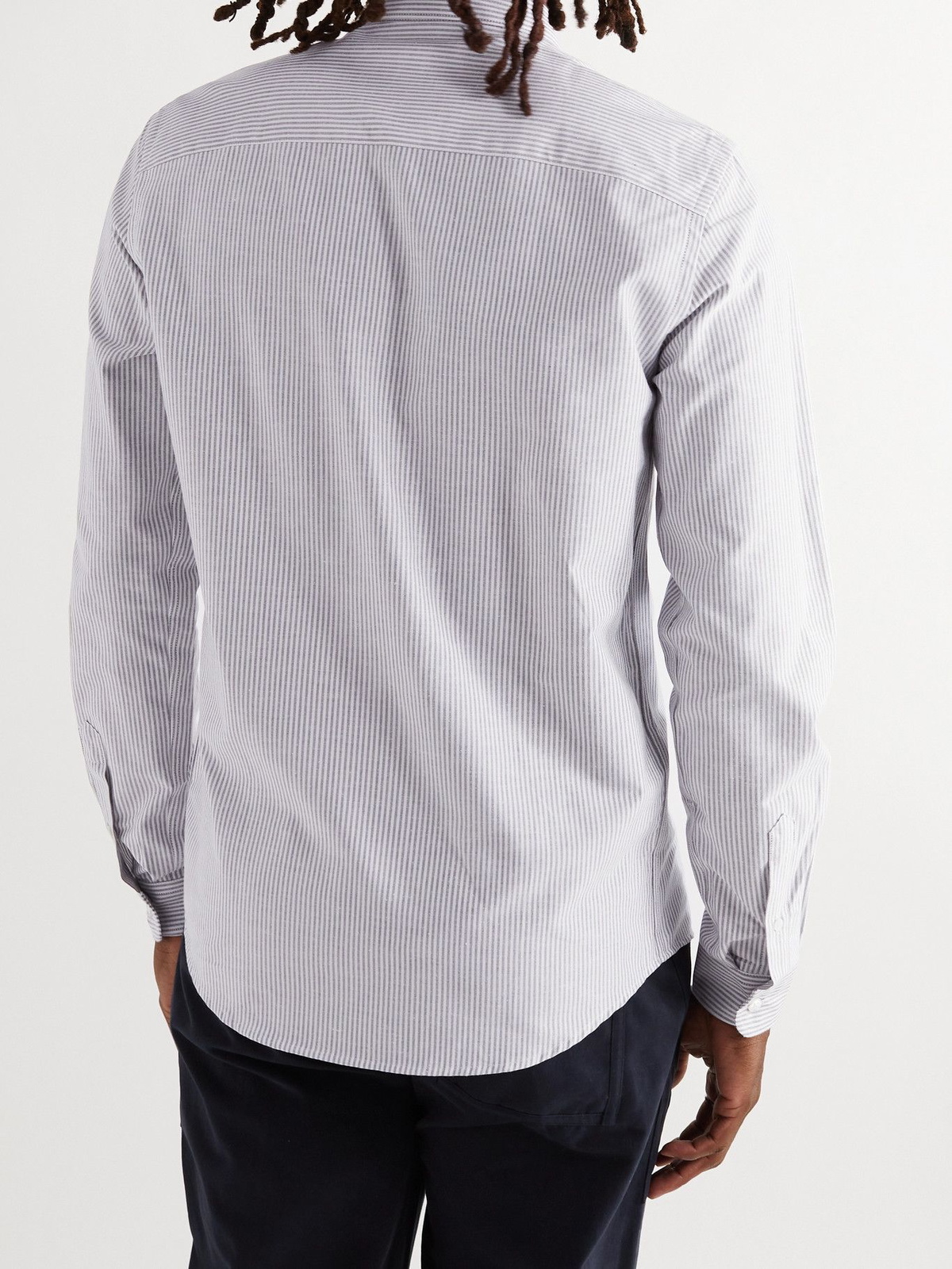AMI PARIS - Button-Down Collar Logo-Appliquéd Striped Cotton Oxford ...