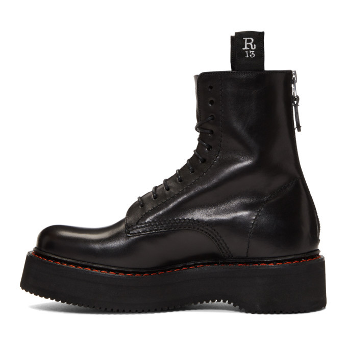 R13 Black Stack Platform Lace-Up Boots R13
