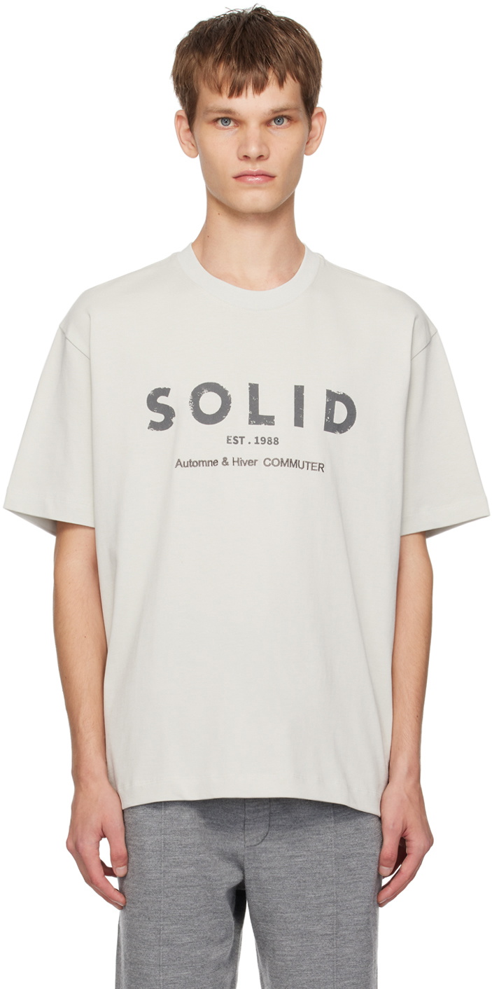 Solid Homme Gray 'Solid' Logo T-shirt Solid Homme
