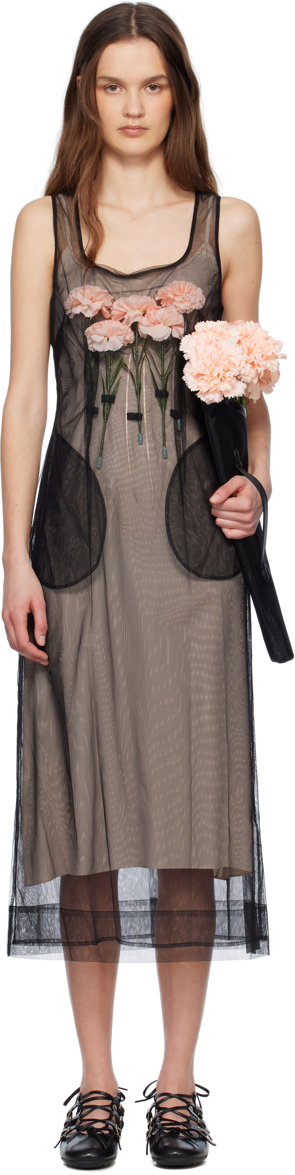 Simone Rocha Black Carnation Dart Midi Dress Simone Rocha