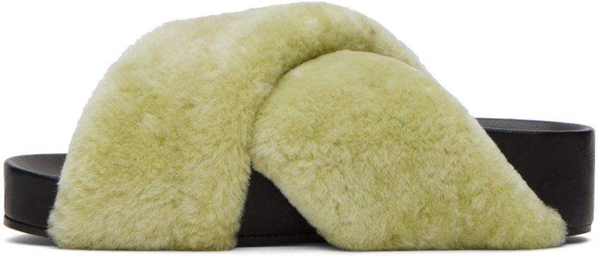 Jil Sander Green Shearling Slides Jil Sander