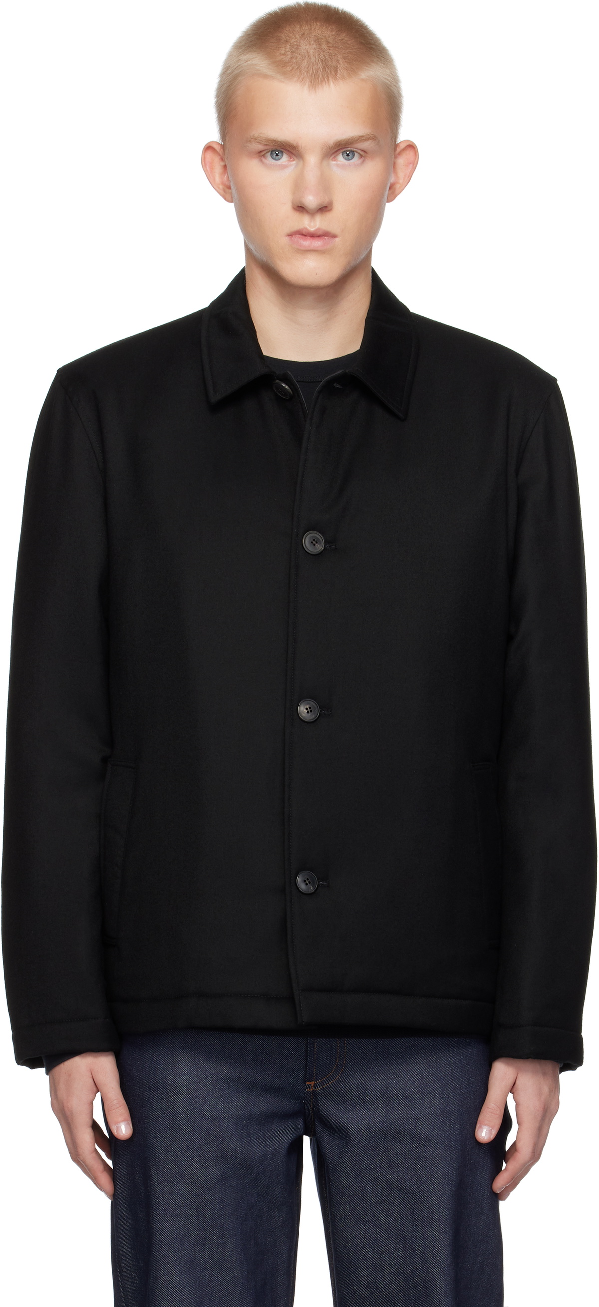 Sunspel Black Insulated Wool Jacket Sunspel