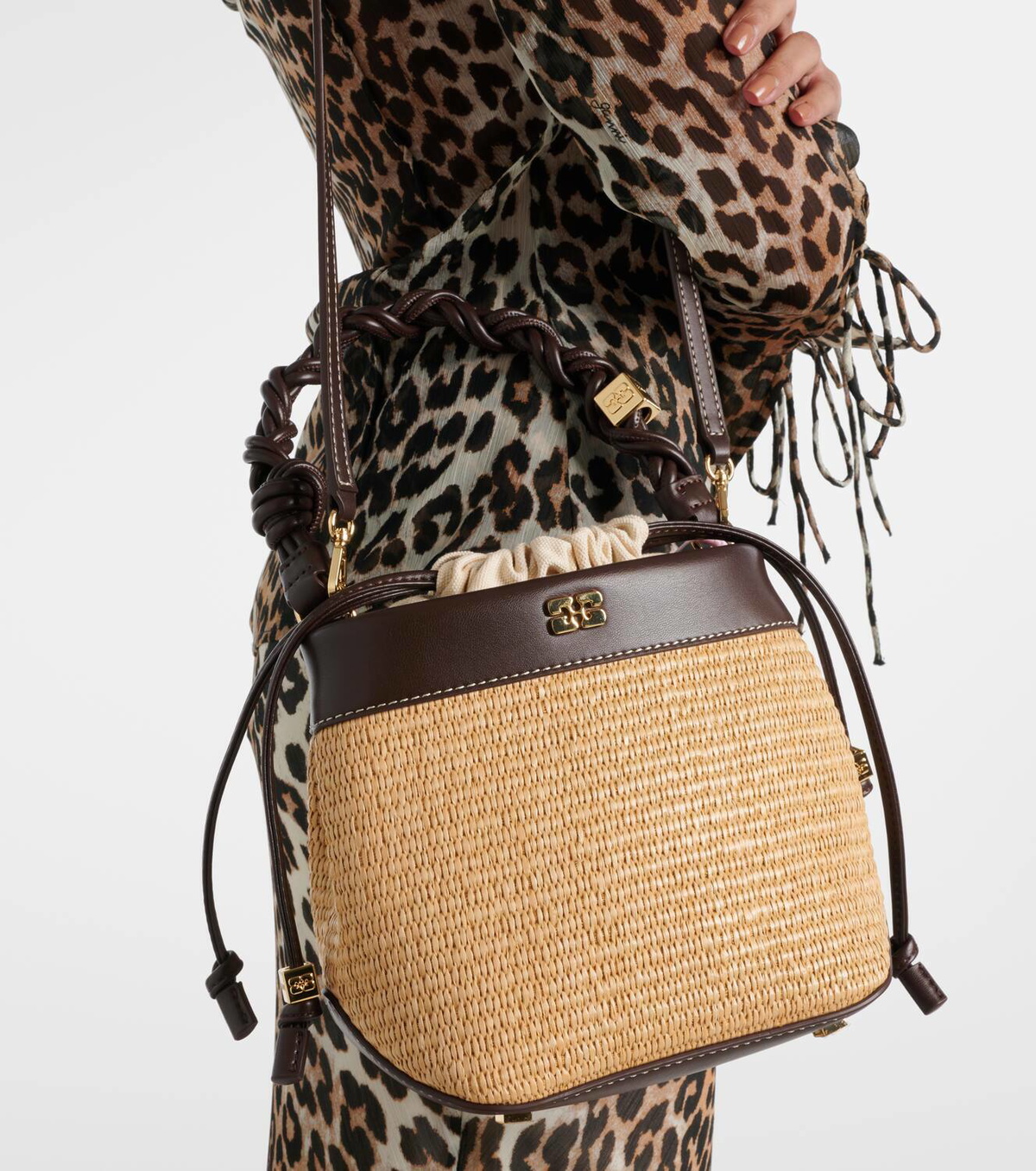 Ganni Bou raffia bucket bag GANNI