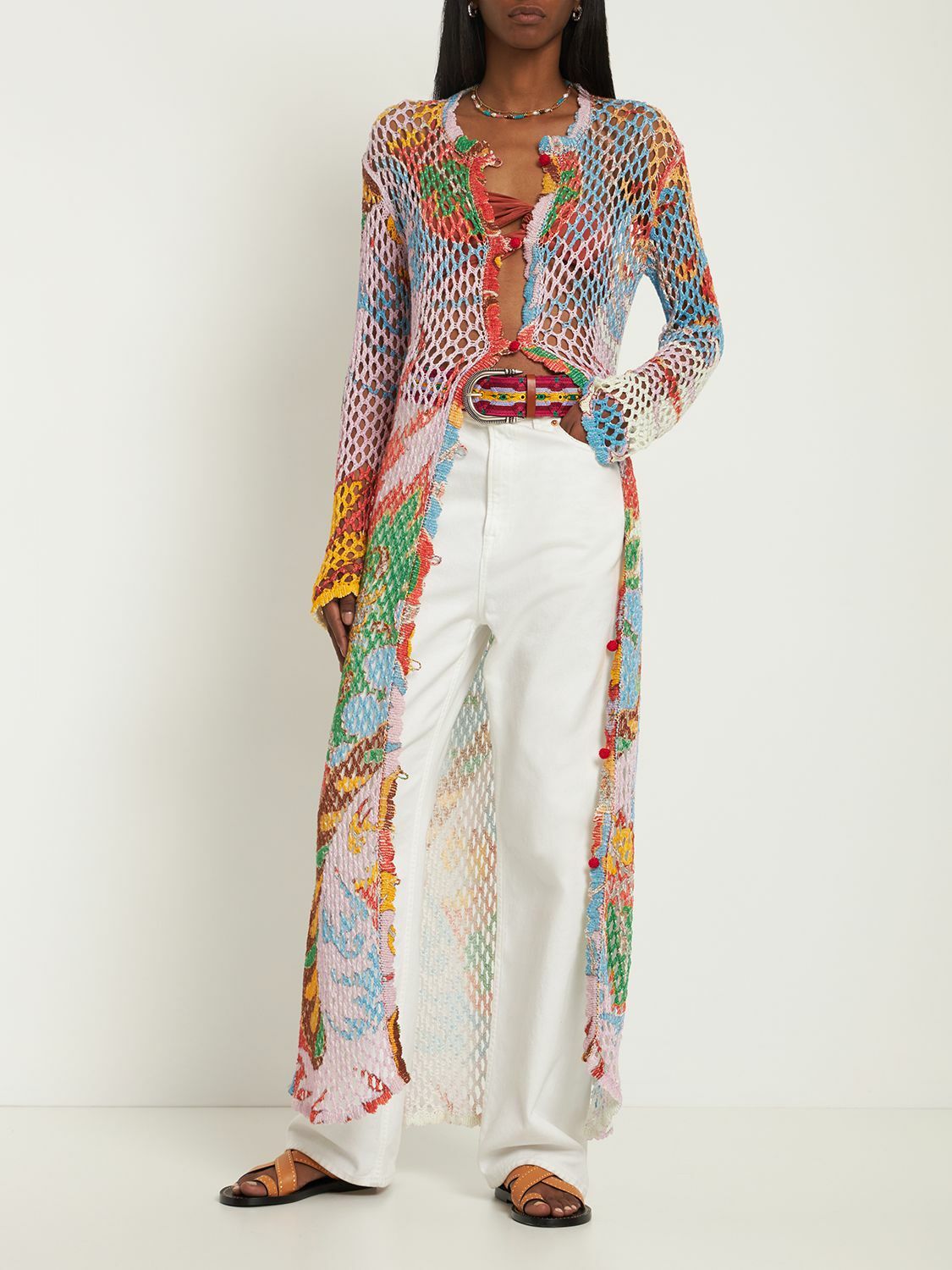 ETRO Multi Open Knit Linen Long Cardigan Etro