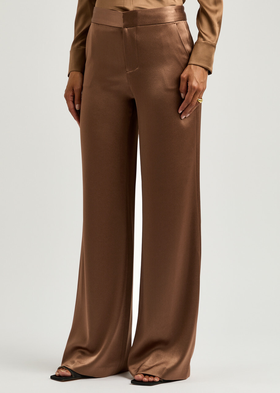 Alice + Olivia Calvin Wide-leg Satin Trousers Camel Alice + Olivia