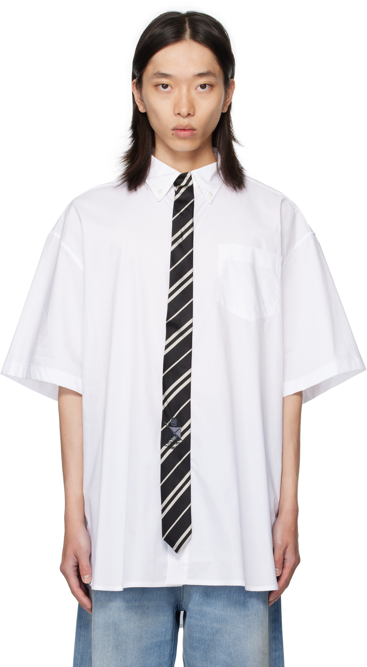 VETEMENTS White Tie Short-Sleeve Shirt Vetements