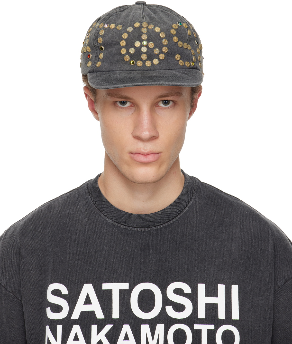 Satoshi Nakamoto Black Studded Wrap Around Cap Satoshi Nakamoto