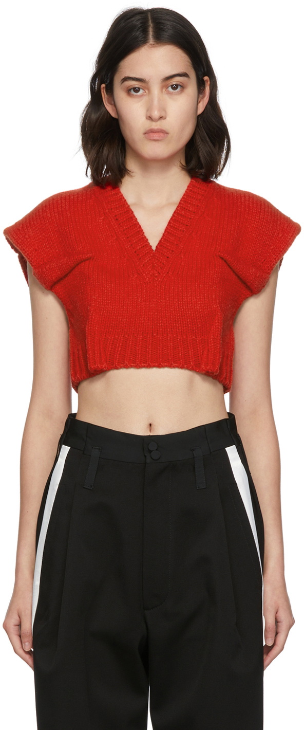 Meryll Rogge Red V-Neck Cropped Knit Vest
