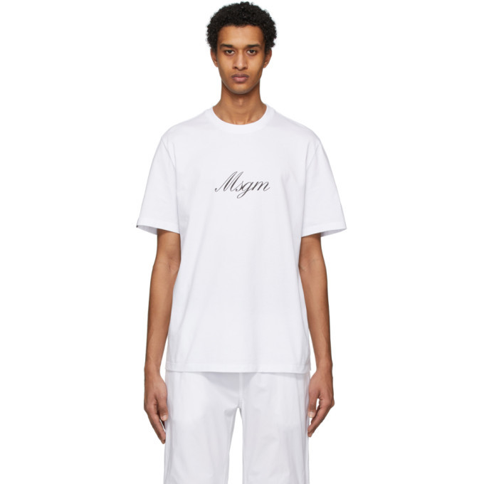 MSGM White Italic Logo T-Shirt MSGM
