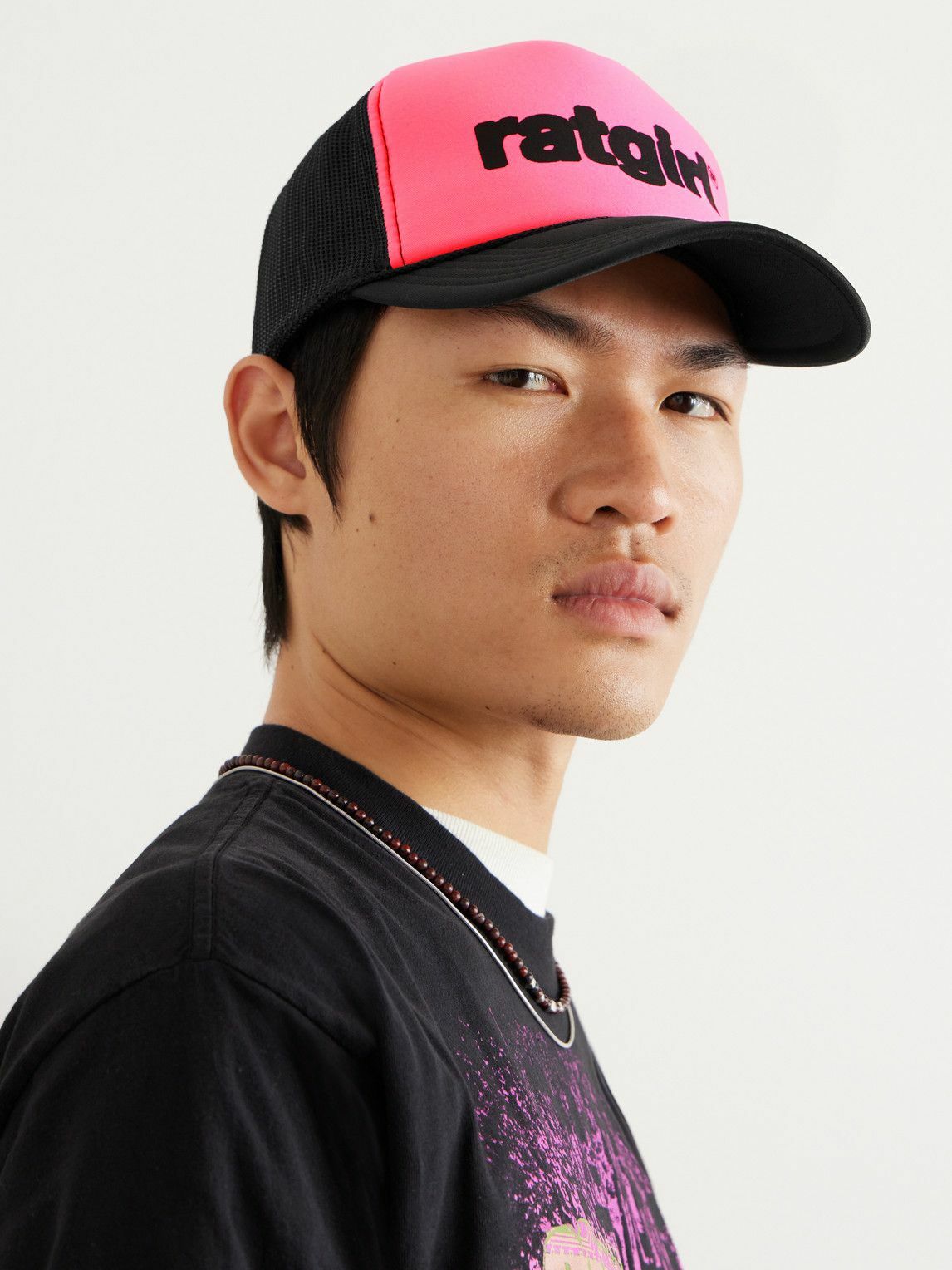 Stray Rats - Ratgirl Logo-Print Scuba and Mesh Trucker Cap Stray Rats