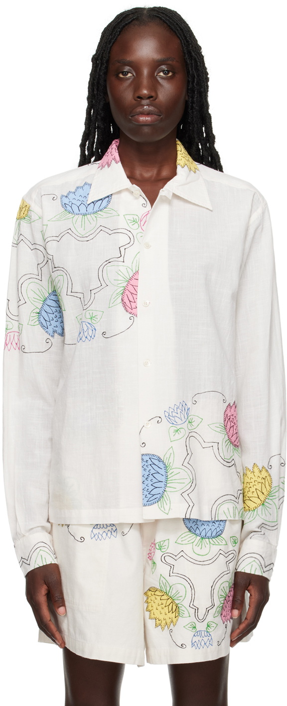 Bode White Patchwork Lotus Shirt Bode