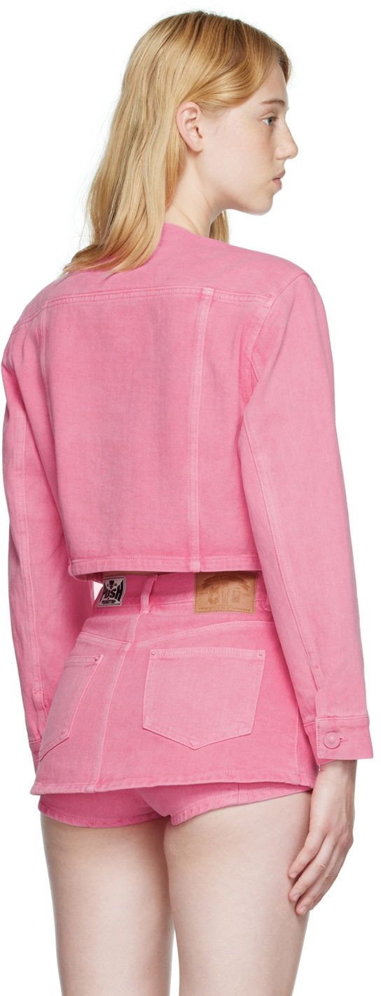 Pushbutton Pink Square Neck Denim Jacket Pushbutton