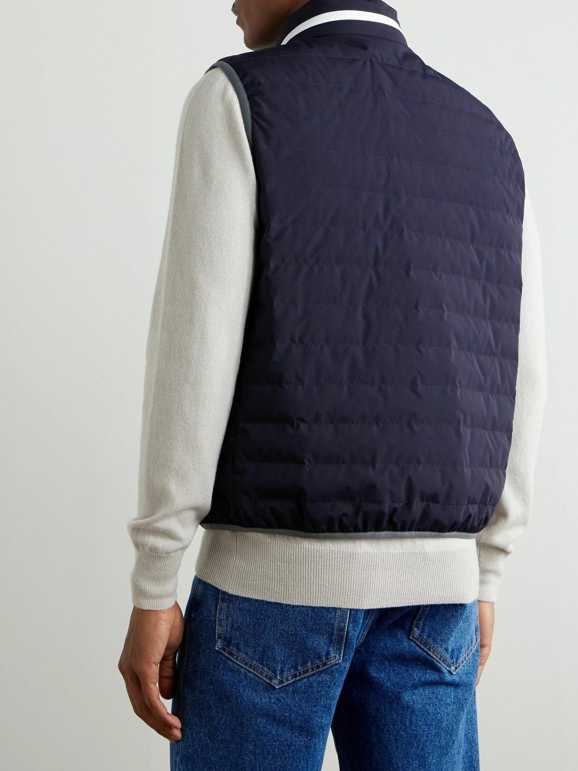 Brunello Cucinelli - Logo-Embroidered Quilted Shell Down Gilet - Blue ...