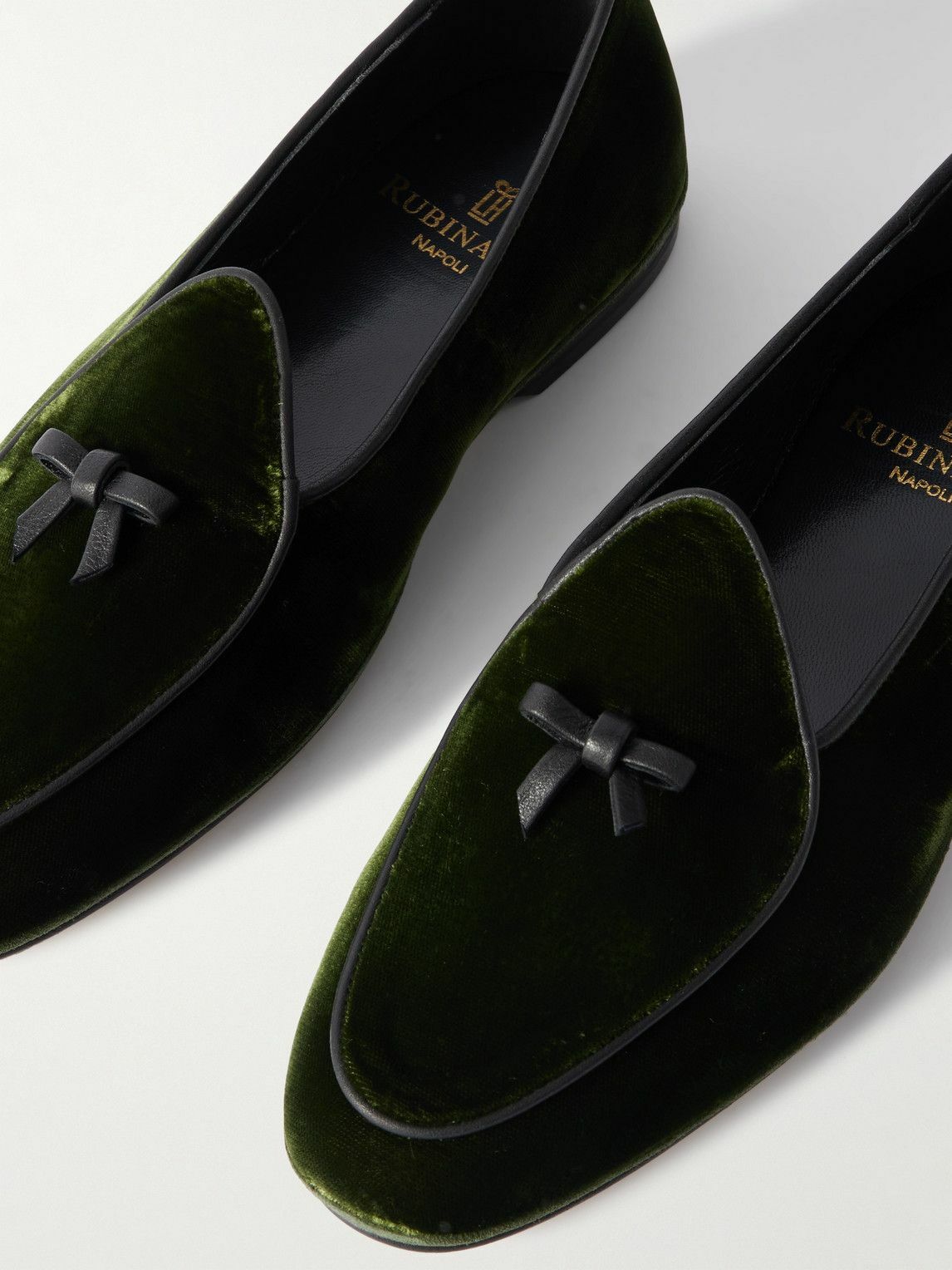 Rubinacci - Marphy Leather-Trimmed Bow-Embellished Velvet Loafers ...
