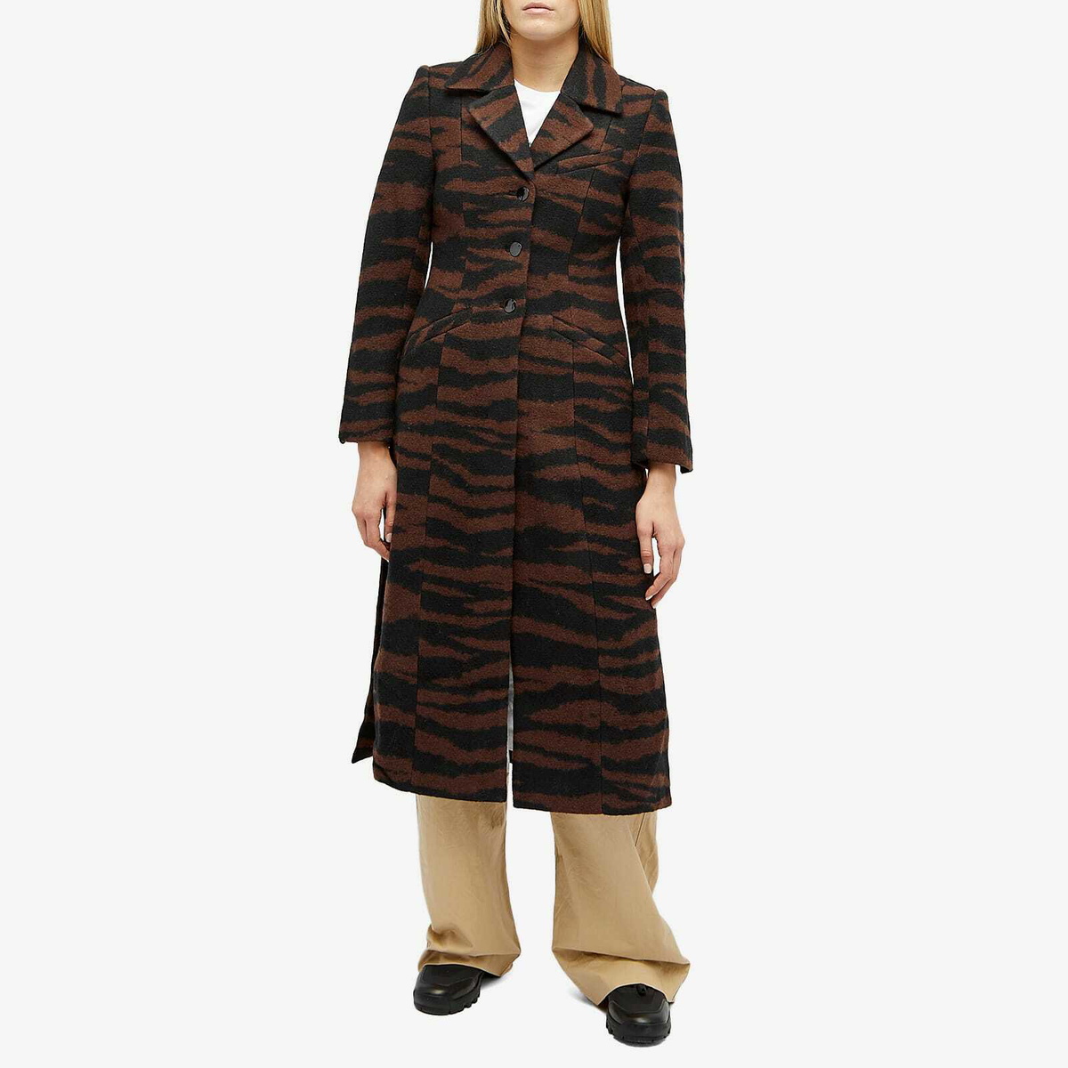 GANNI Women's Wool Jacquard Fitted Coat in Black GANNI