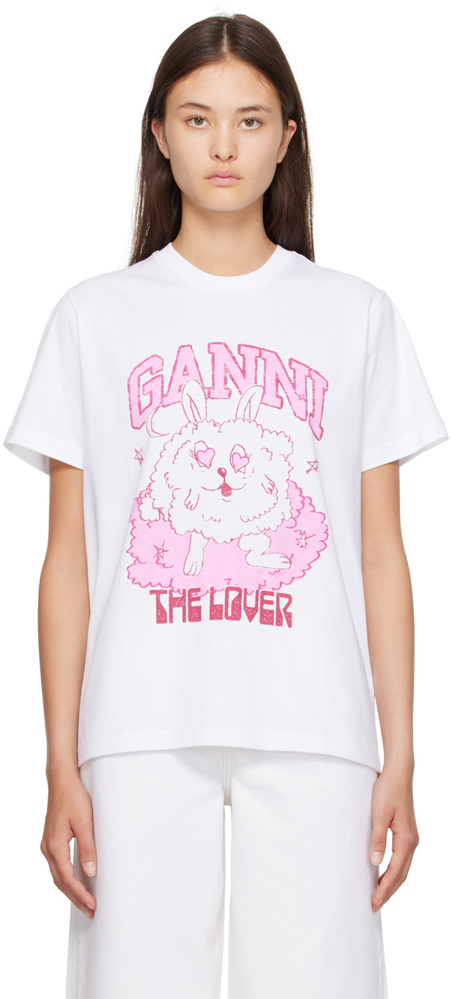 GANNI White Love Bunny T-Shirt GANNI