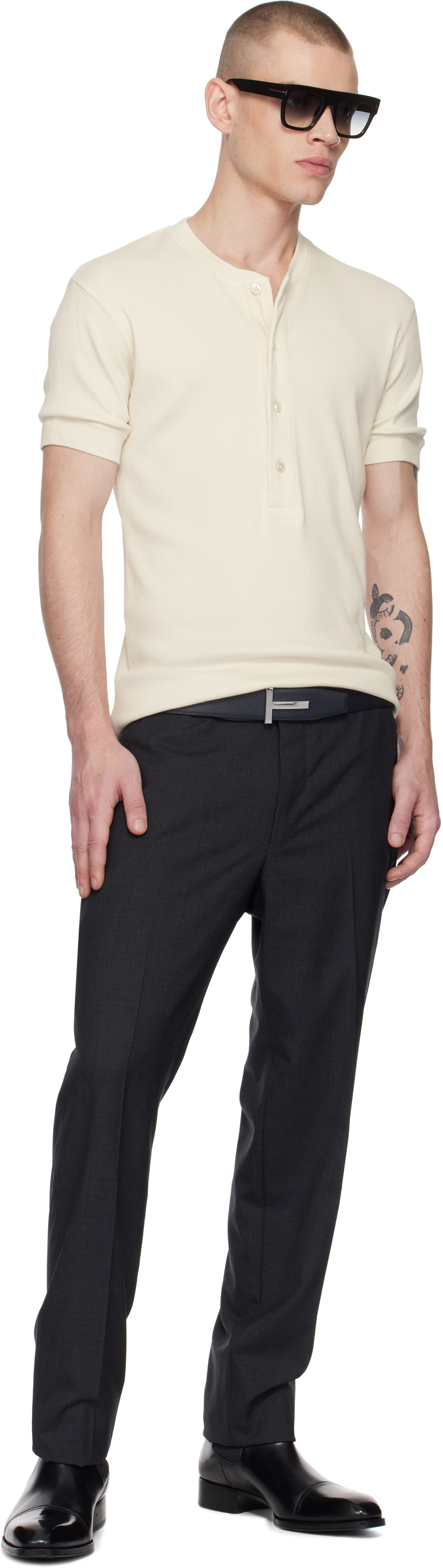 TOM FORD Off-White Cotton Modal Rib Henley TOM FORD