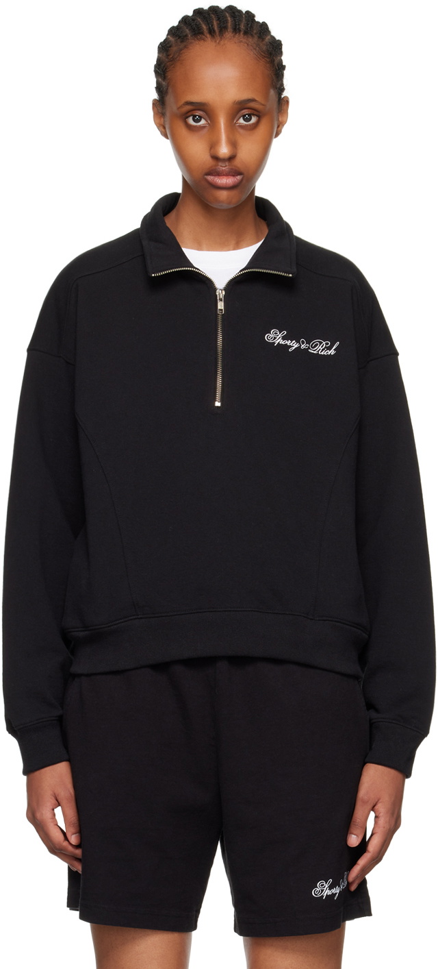 Sporty & Rich Black Cursive Sweater Sporty & Rich