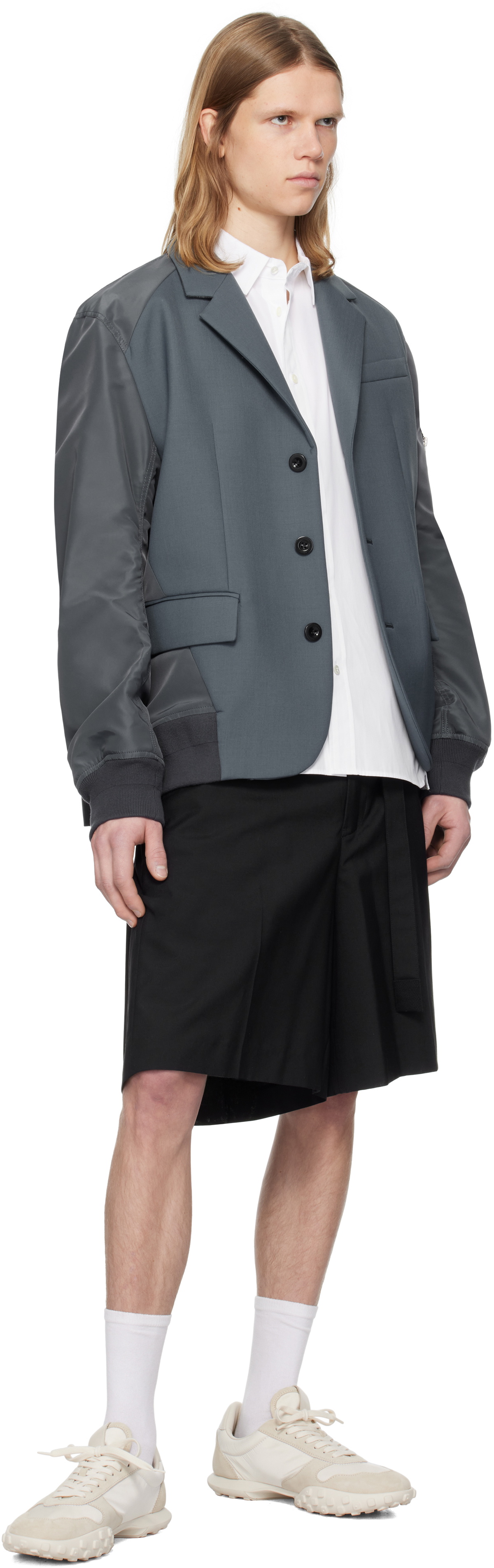 sacai Blue Suiting Bonding Mix Blazer Sacai