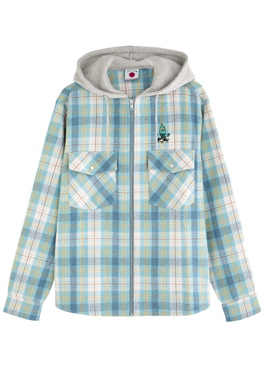 Ice Cream Logo-embroidered Checked Hooded Jacket Blue ICECREAM