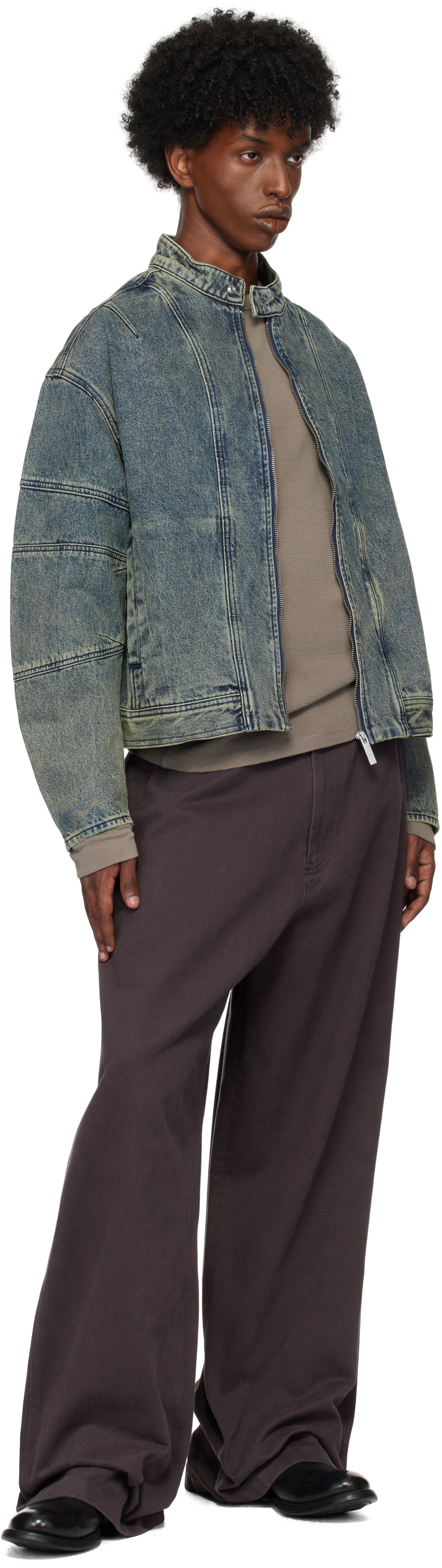 Izzue Blue Dirty Wash Zip-Up Denim Jacket Izzue