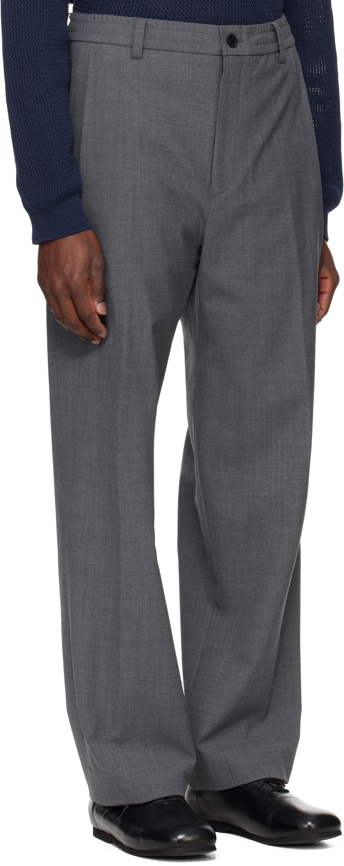 Solid Homme Gray Wool Pleated Trousers Solid Homme