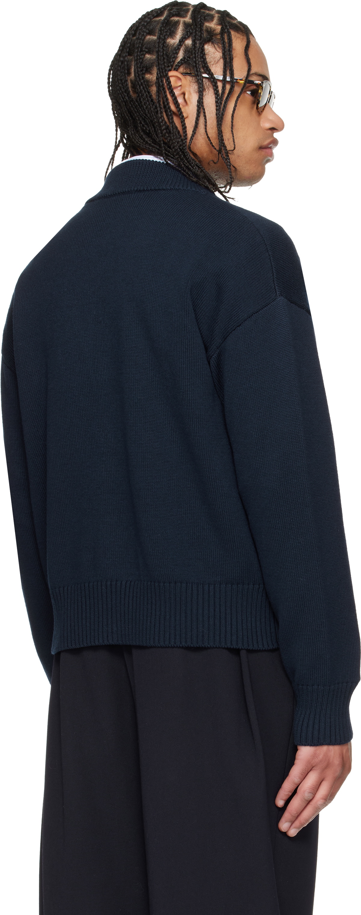AMI Paris Navy Wool Ami de Coeur Cardigan AMI