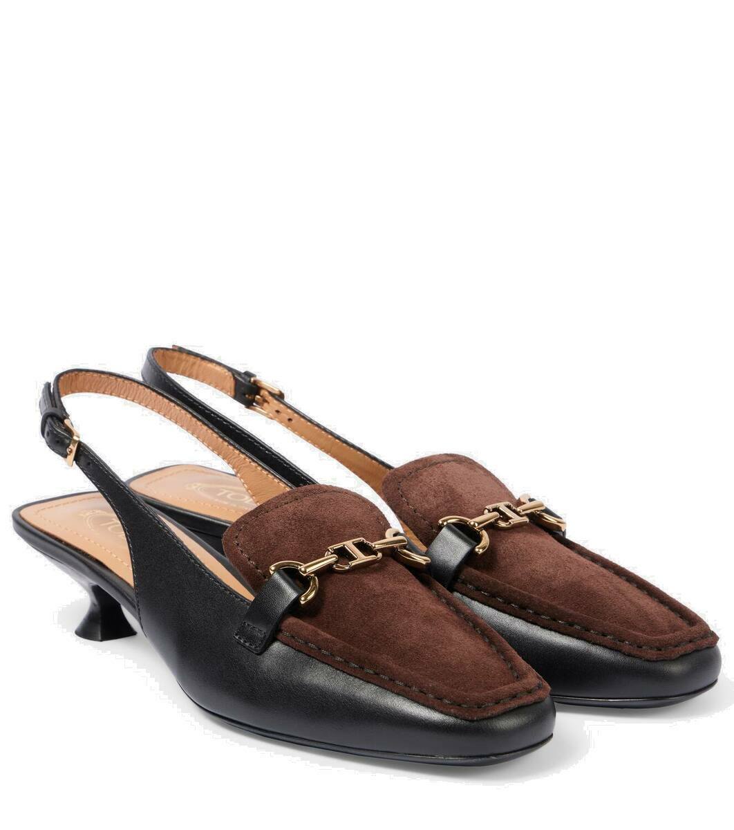 Tod's 35 leather slingback loafer pumps Tod's