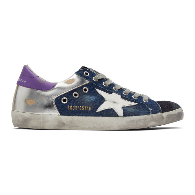 Golden Goose Blue and Silver Denim Superstar Sneakers Golden Goose ...