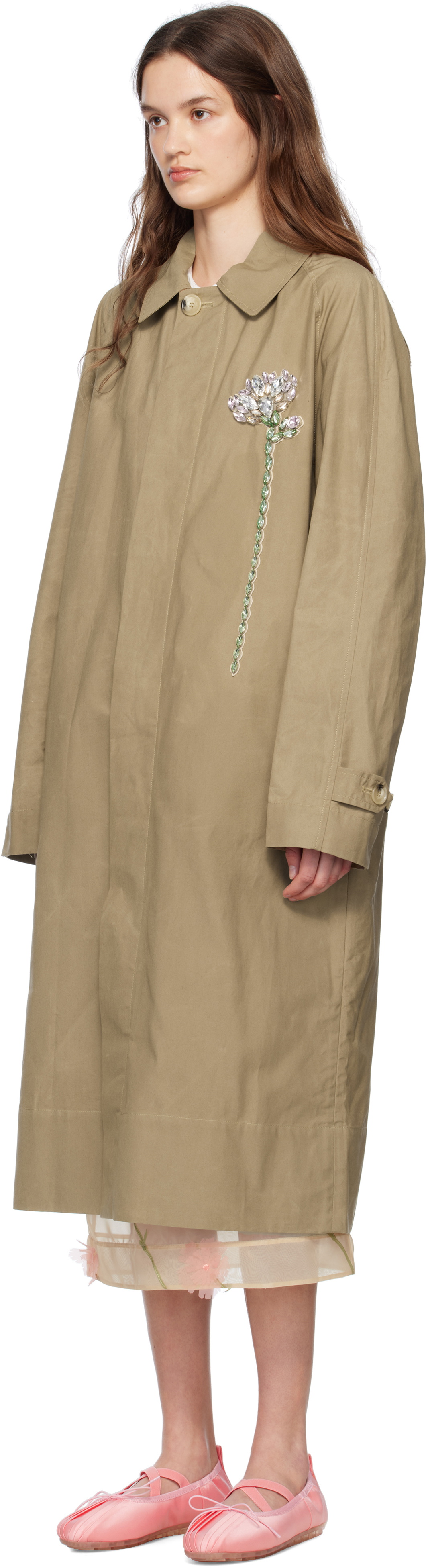 Simone Rocha Beige Embellished Carnation Car Coat Simone Rocha