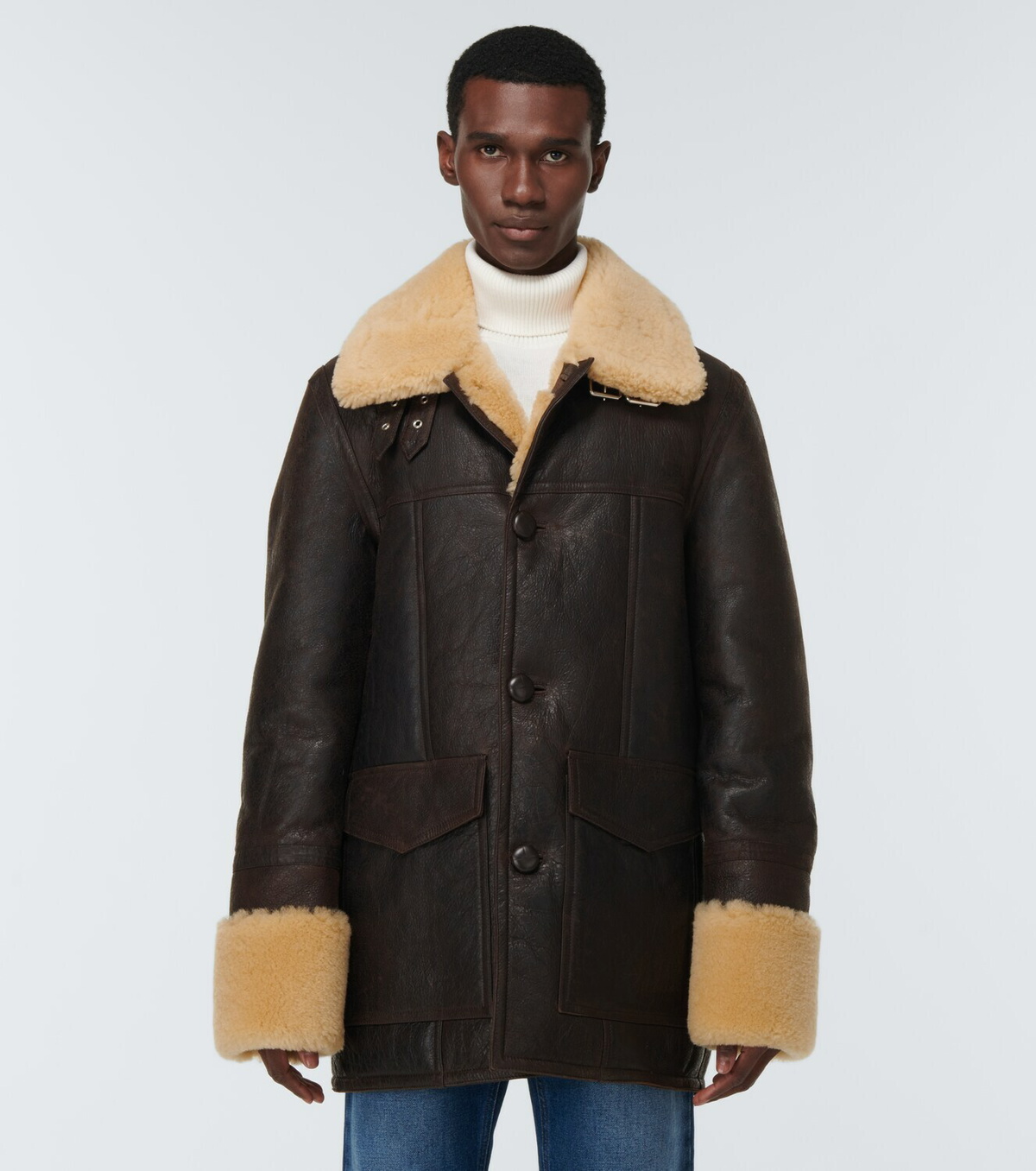 Ami Paris Shearling-trimmed leather jacket AMI