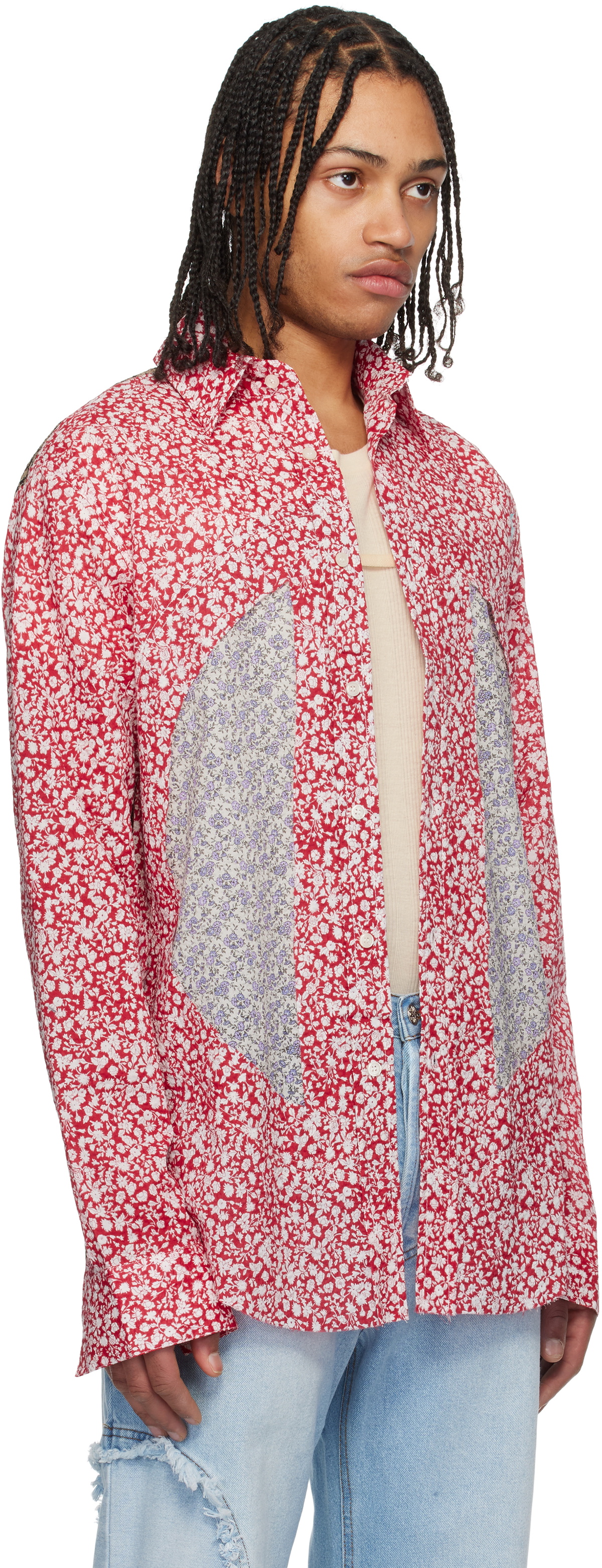Edward Cuming Red Floral Cotton Classic Lung Window Shirt Edward Cuming