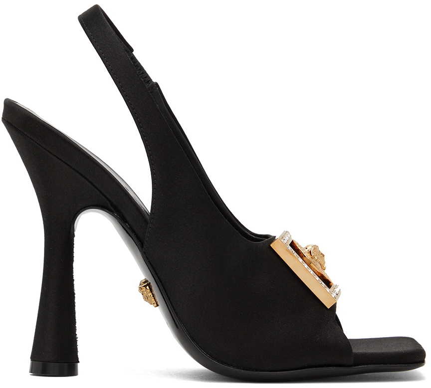 Versace Black Medusa Slingback Heeled Sandals Versace