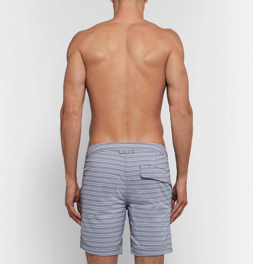 Onia - Calder Long-Length Striped Stretch-Seersucker Swim Shorts - Men ...