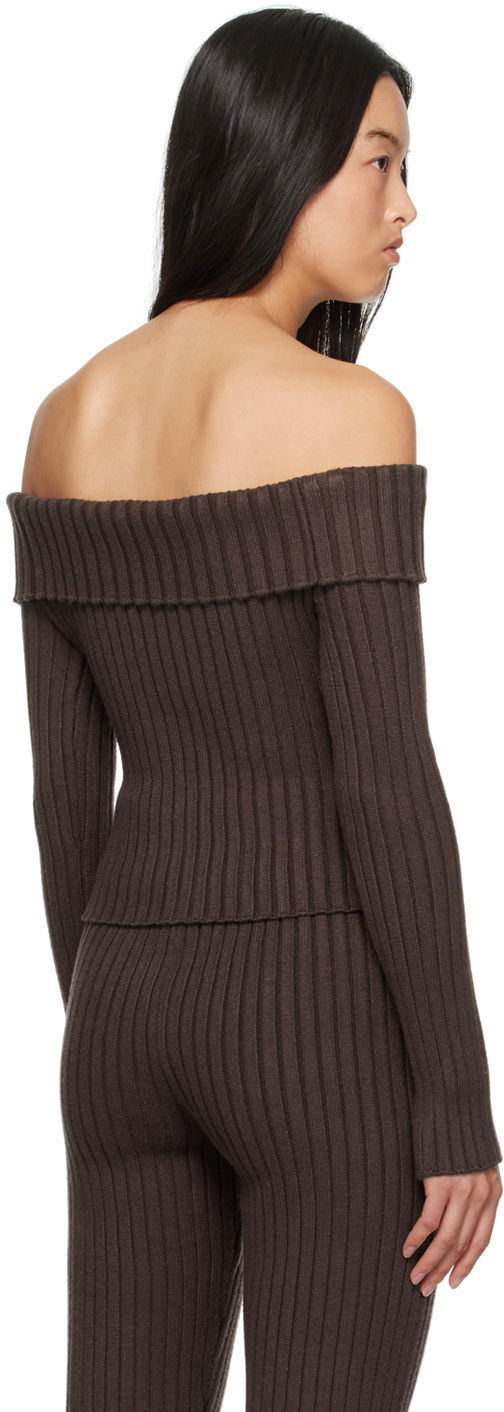 GUIZIO Brown Thalia Off Shoulder Sweater GUIZIO