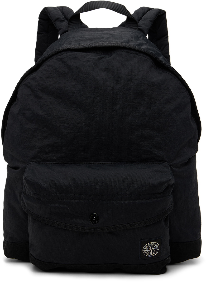 Stone Island Junior Kids Black Logo Patch Backpack Stone Island Junior