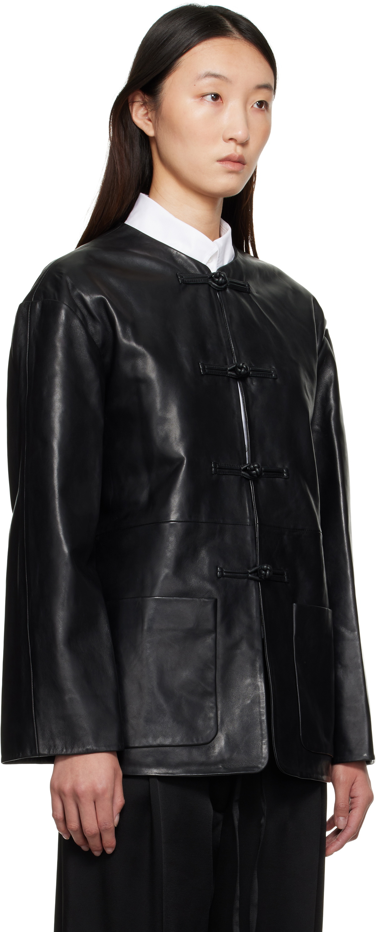 Róhe Black Mandarin Leather Jacket Róhe
