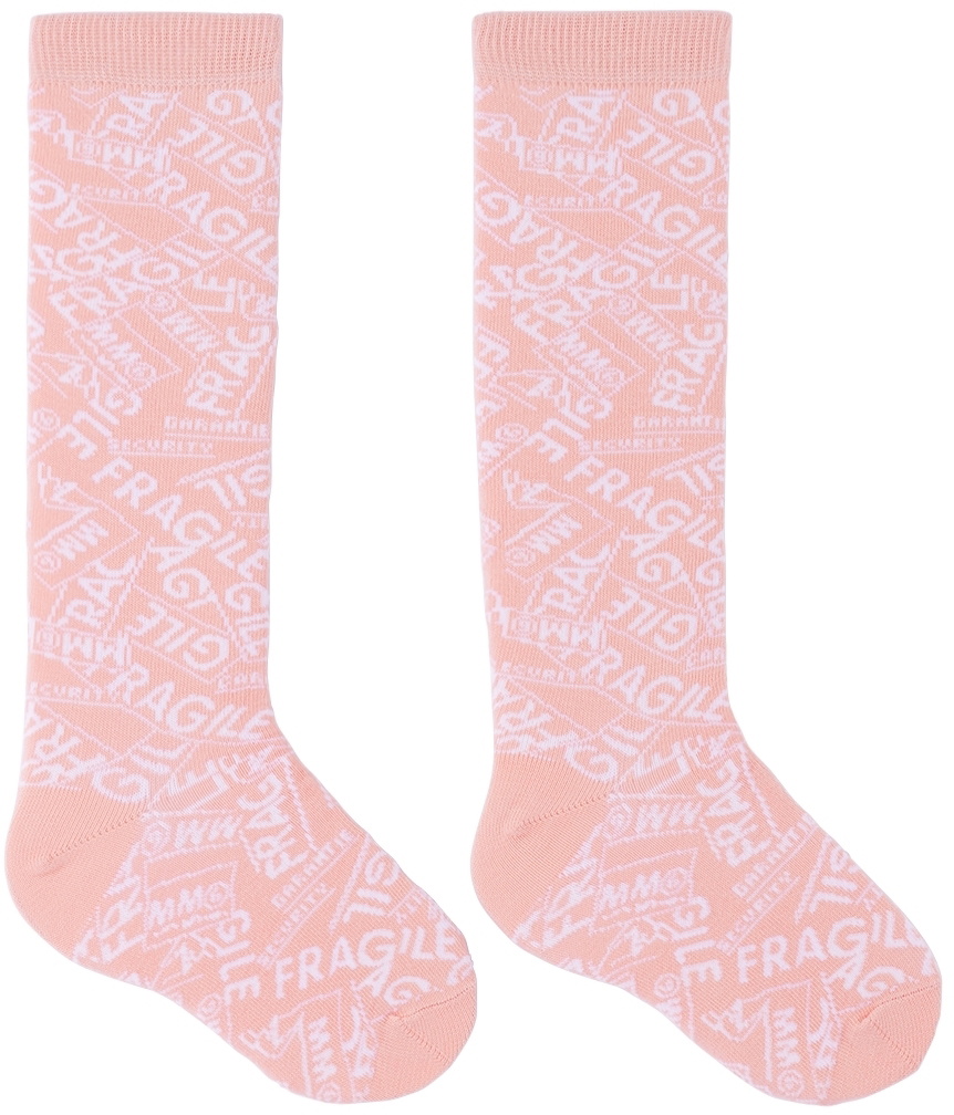 MM6 Maison Margiela Kids Pink 'Fragile' Socks MM6 Maison Margiela
