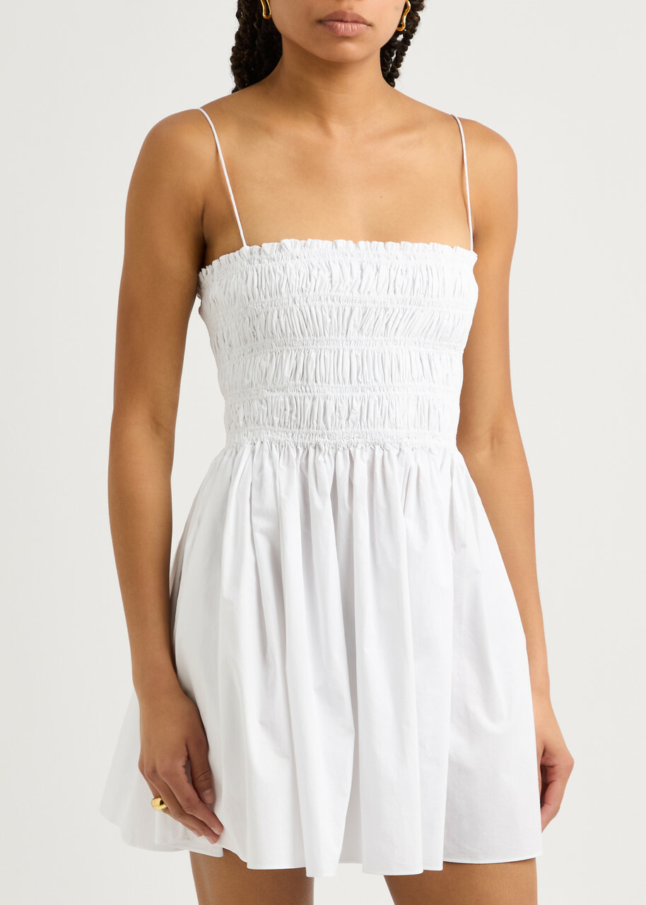 Matteau Smocked Cotton Mini Dress White Matteau