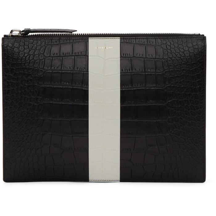 Givenchy Black and Off-White Croc Document Holder Givenchy